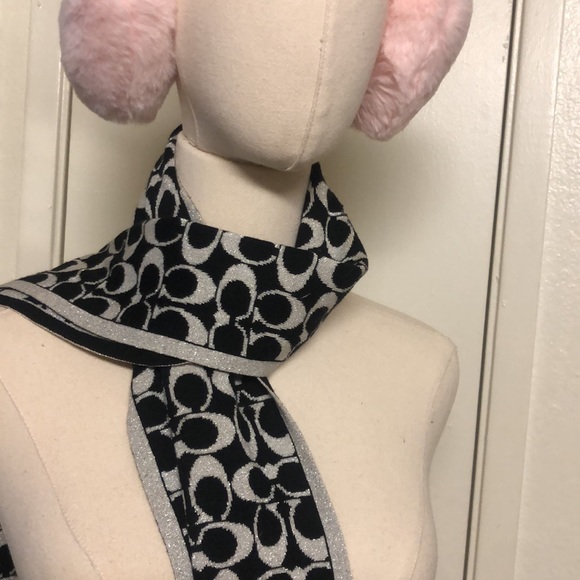 Coach | Accessories | Coach Silver And Black Thin Wool Scarf | Poshmark